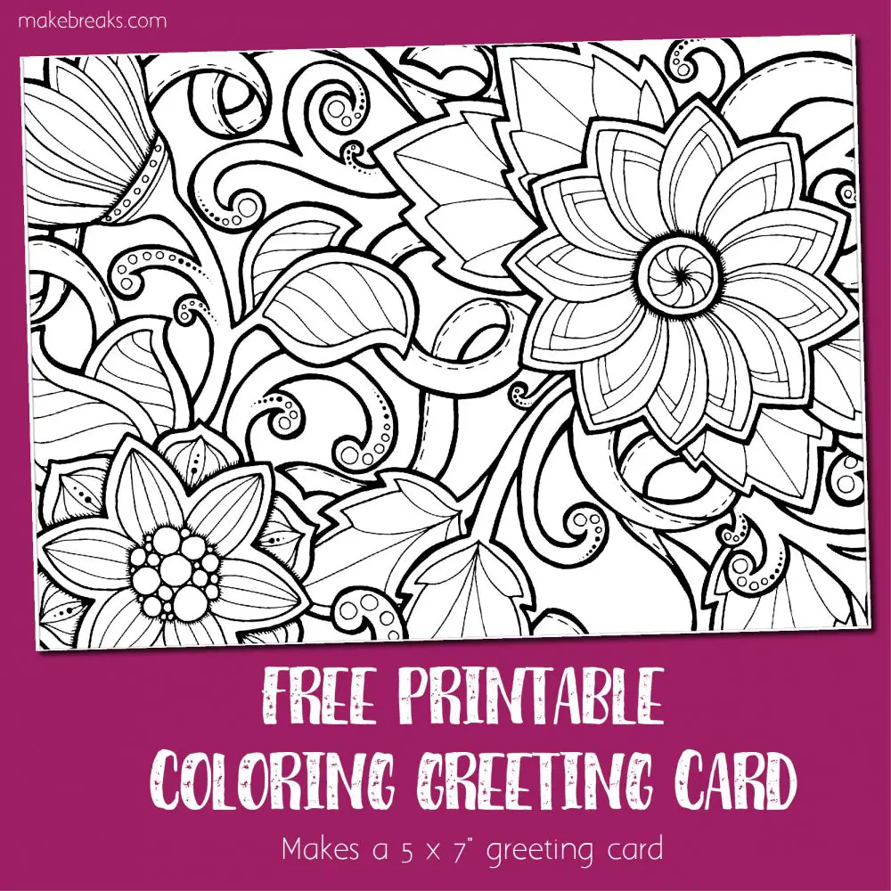 Coloring Card 4 - Greeting Card to Color (Flowers) - Make Breaks