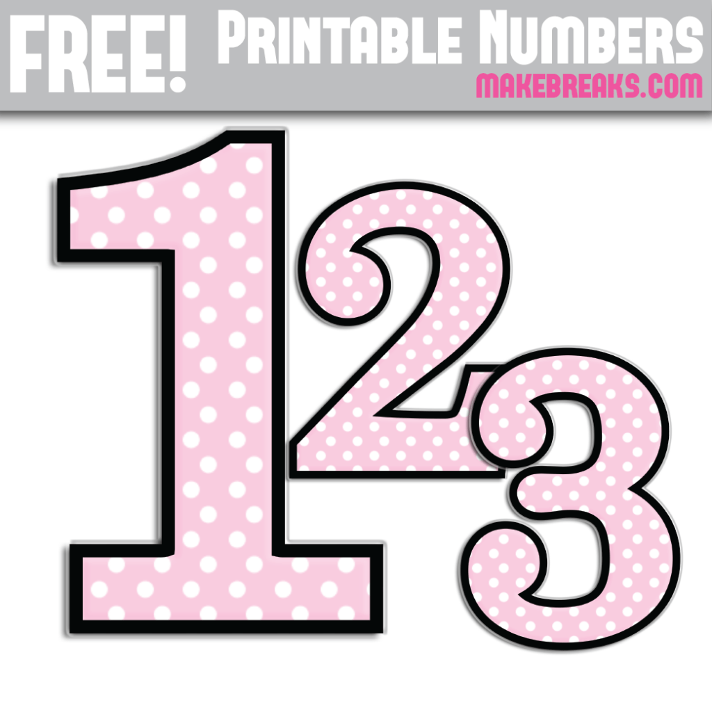 Pink Polkadot With Black Edge Printable Numbers 0 - 9 - Make Breaks