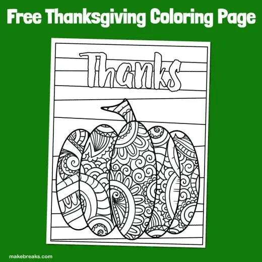 Thanks Thanksgiving Pumpkin Free Coloring Page - Make Breaks