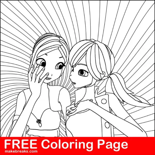 Free Coloring Page - Two Girls Chatting - Make Breaks