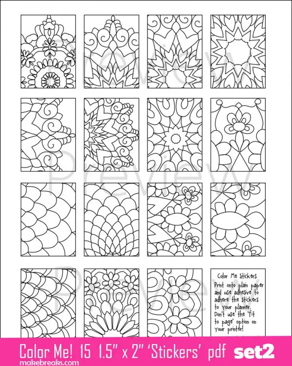 Coloring Page Planner Stickers Set 2 - Make Breaks
