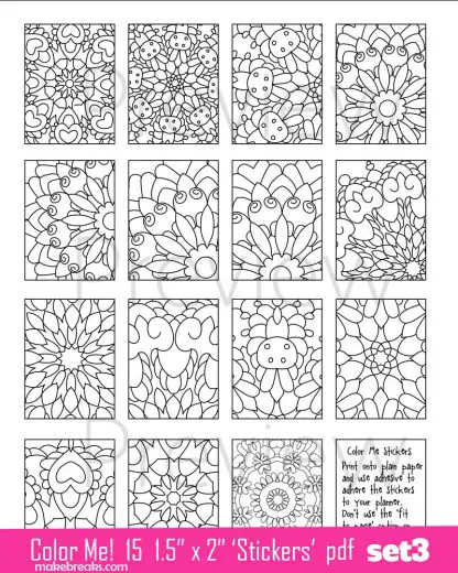 Coloring Page Planner Stickers Set 3 - Make Breaks