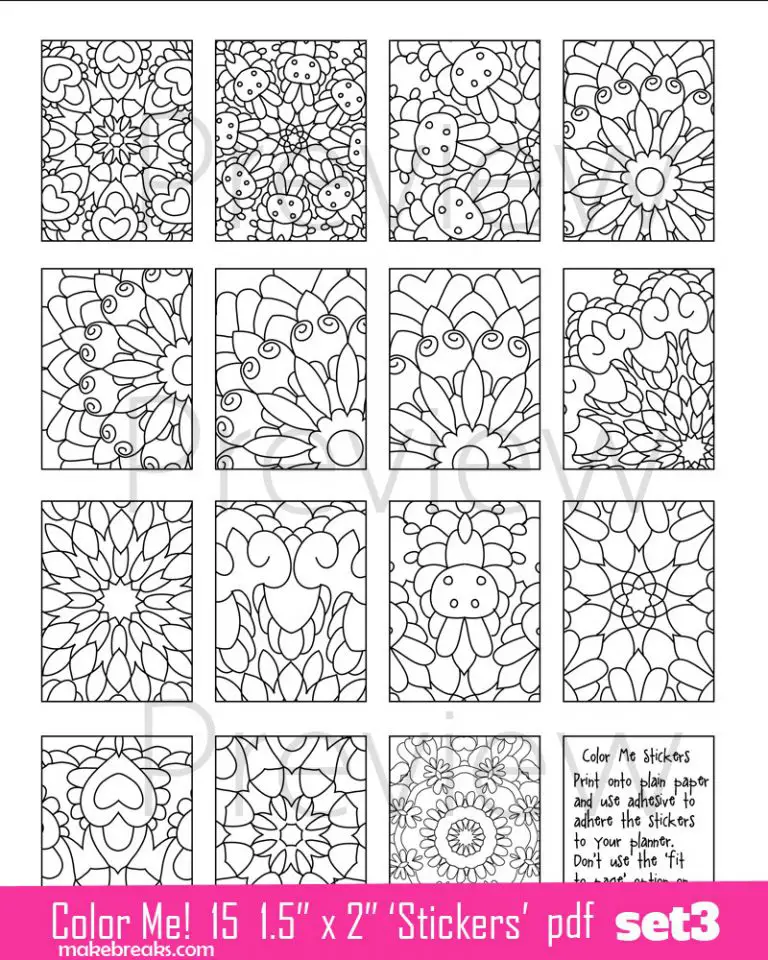 Coloring Page Planner Stickers Set 3 - Make Breaks