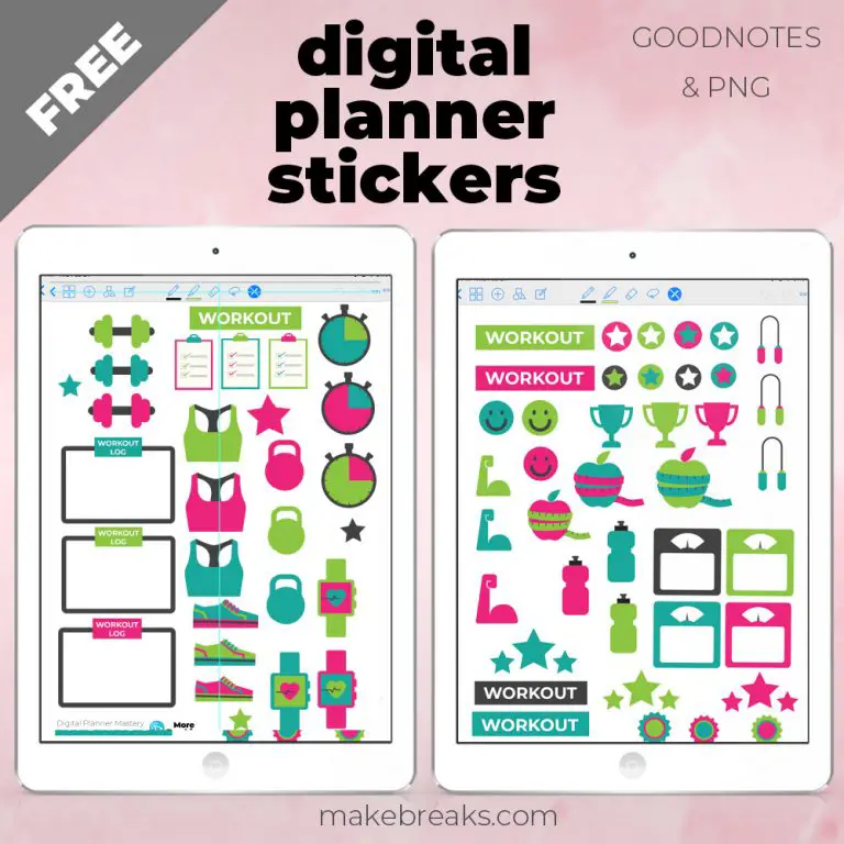 Free Digital Planner Stickers - Fitness and Workout - Make Breaks