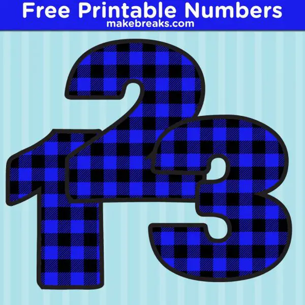 Free Printable Bold Blue Plaid Numbers - Make Breaks