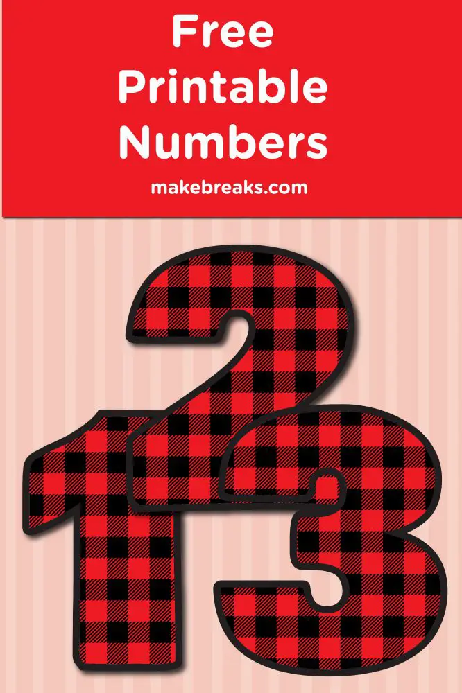 Free Printable Bold Red Plaid Numbers - Make Breaks