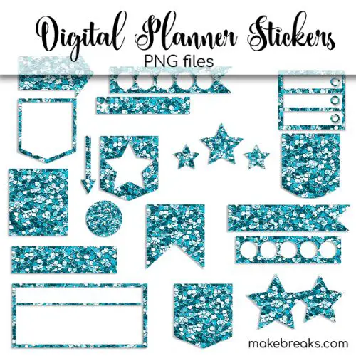 Free Digital Planner 'Glitter' Stickers - PNG Files - Make Breaks