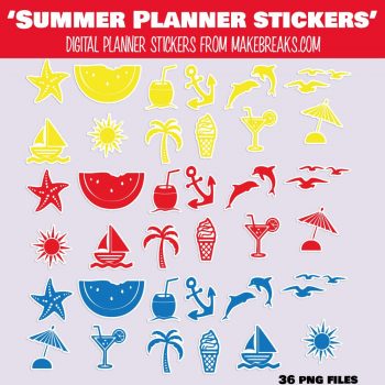 Free Summer Themed Digital Planner Stickers - PNG Files - Make Breaks